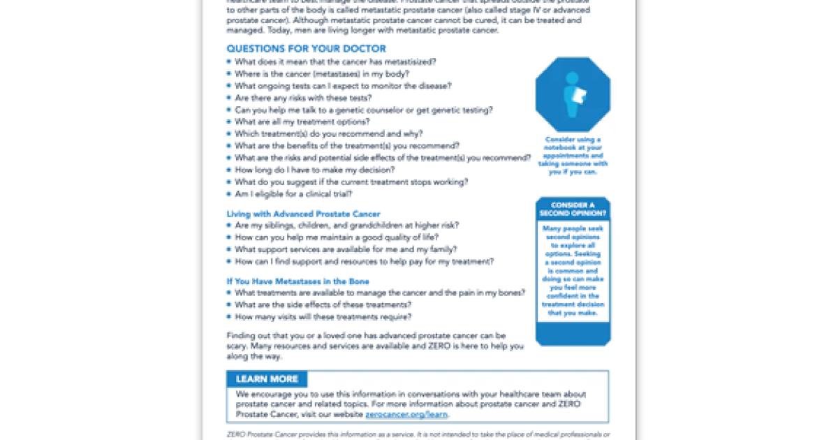 Questions for Your Doctor: Advanced Prostate Cancer (PDF) | ZERO ...