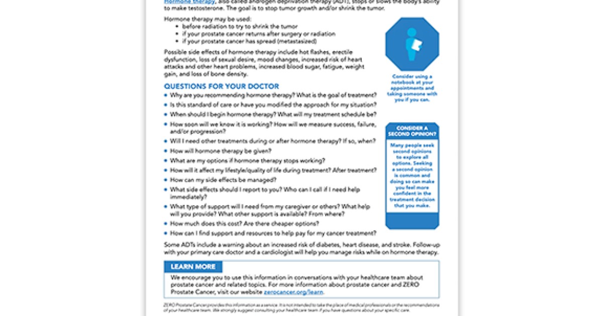 Questions for Your Doctor: Hormone Therapy (PDF) | ZERO Prostate Cancer