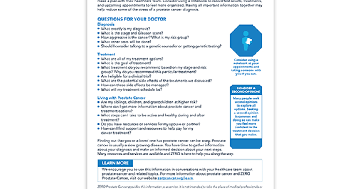 Questions for Your Doctor: Newly Diagnosed (PDF) | ZERO Prostate Cancer