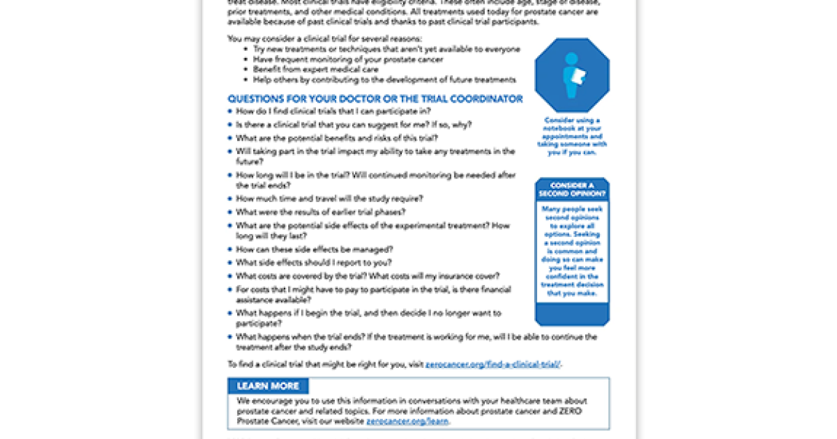 Questions for Your Doctor: Clinical Trials Guide (PDF) | ZERO Prostate ...