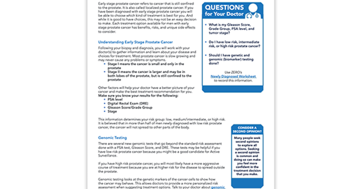 Early Stage Prostate Cancer Fact Sheet Pdf Zero Prostate Cancer
